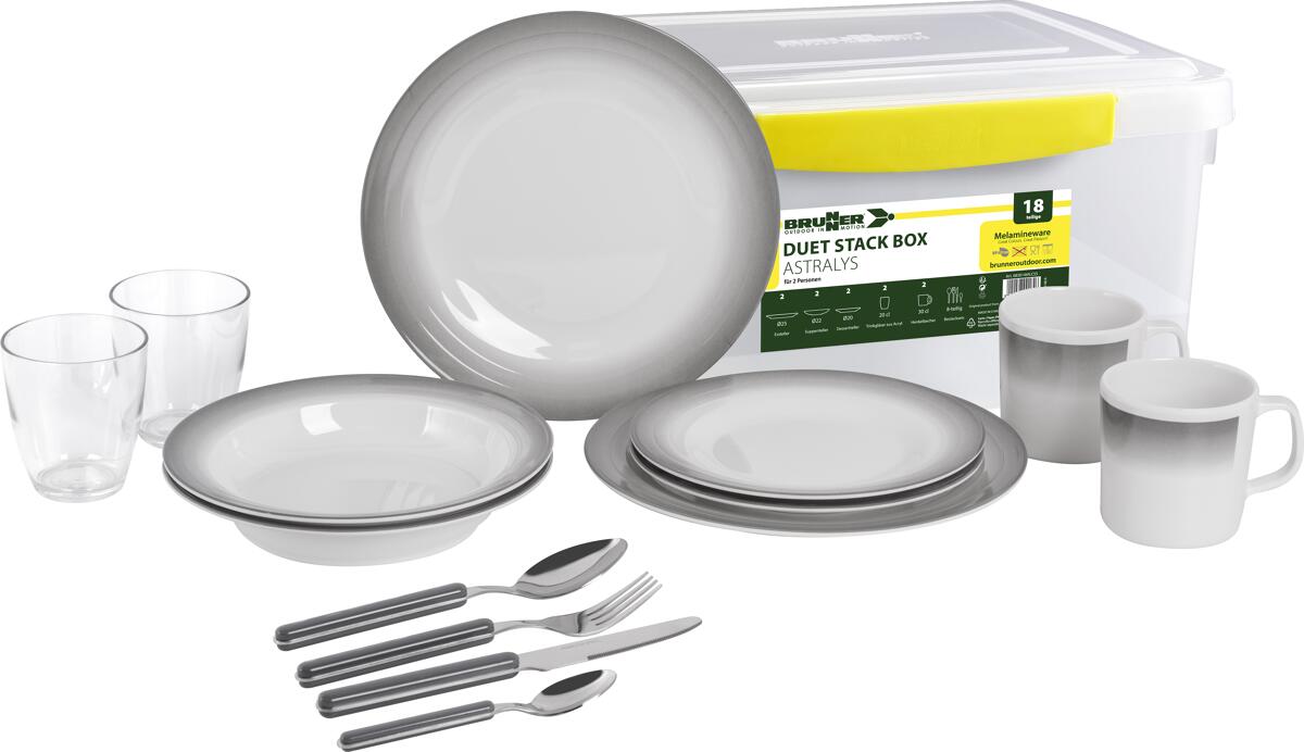 Brunner Astralys Melamin-Geschirrset, 2-Personen, 18-teilig - Camping Wagner Edition bei Camping ...