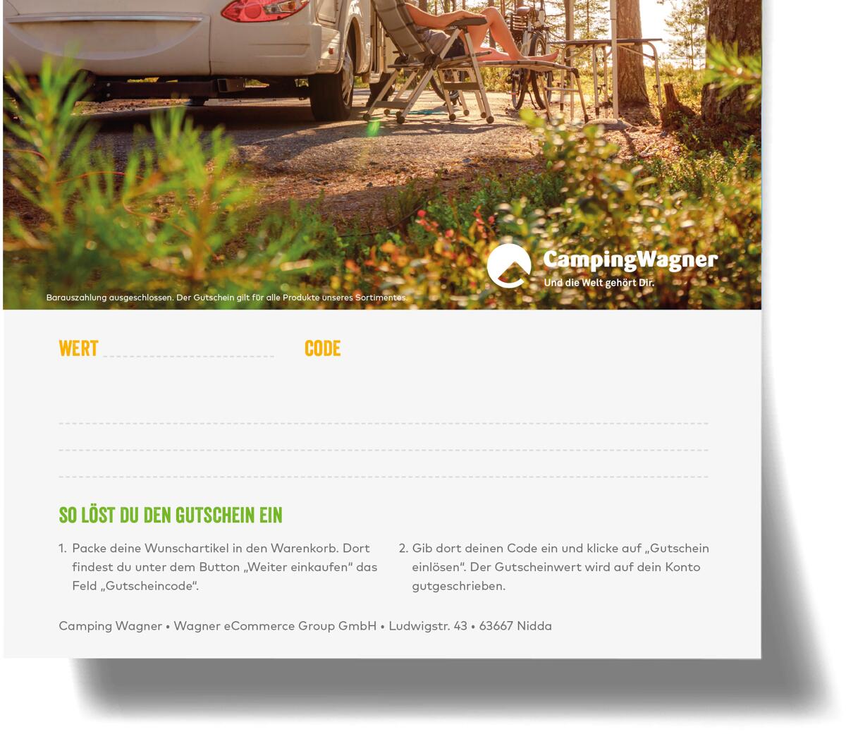 Camping Wagner Geschenkgutschein - Noch schöner - 350 € Geschenkkarte ...