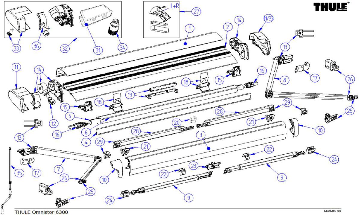 Endkappen Motor, eloxiert, Satz - Thule Ersatzteil Nr. 1500603348 - für ...
