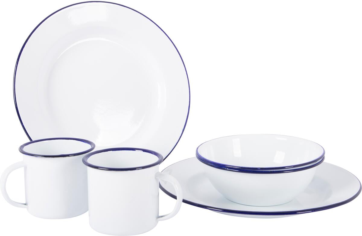 Bo-Camp Emaille Geschirr-Set, 6-teilig, weiß/blau bei Camping Wagner ...